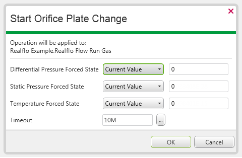 SCADAPack Modbus Realflo Driver Guide - Start Orifice Plate Change (Using Realflo Specific Actions)